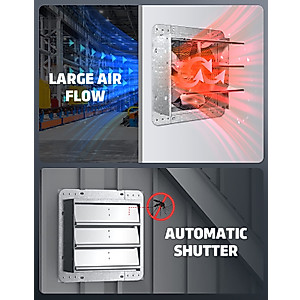iLIVING 12" Wall Mounted Shutter Exhaust Thermostat Control-3 Speeds Vent Fan For Home Attic, Shed, or Garage Ventilation, 960 CFM, 1200 SQF Coverage Area, Variable, Silver