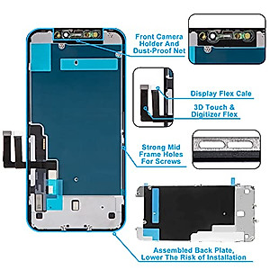 Premium for iPhone 11 Screen Replacement 6.1' 3D Touch Screen Repair kit (Model A2111, A2223, A2221) Digitizer Display Assembly With Back Plate, Waterproof Adhesive, Tempered Glass, Tools, Instruction
