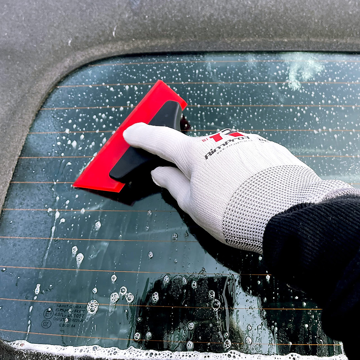 RimPro-Tec Squeegee for Window Cleaning - Car Squeegee for Drying - Mirror Cleaner Water Scraper Tool - Heavy Duty Silicone Red and Black Rubber Cleaning Squeegee - Window and Surface Cleaner Scraper