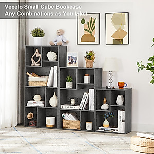 VECELO 2-Tier Small Bookshelf, Open Modern Bookcases, Shelves Height up to 12.8 Inches, Fits Regular Size Textbooks, Floorstanding Display with High Load Capacity, Cube Storage Organizer, Grey