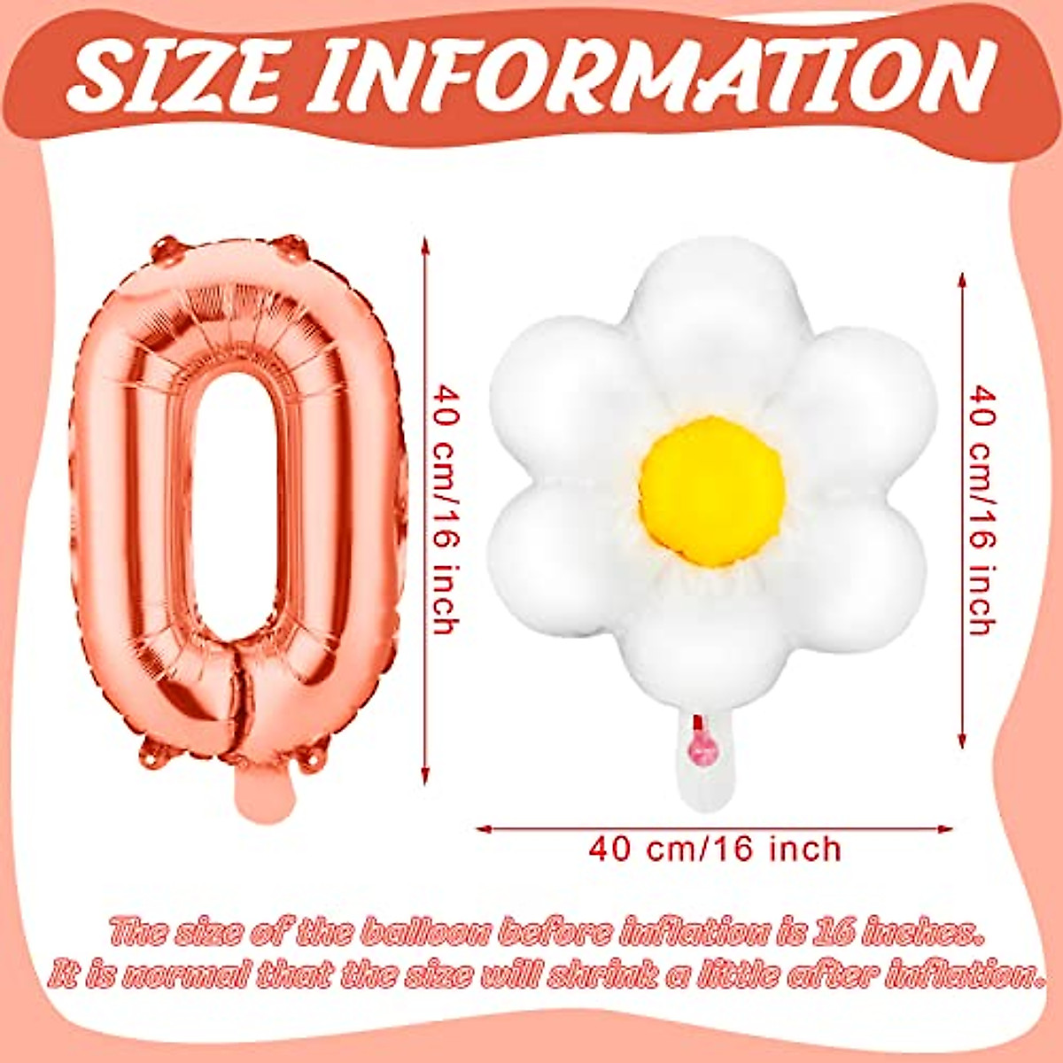 Two Groovy Balloons Party Decorations Foil Letter Balloons Large Daisy Balloons Groovy Decor White Flower Balloons for Birthday Party Baby Shower Wedding Decor Supplies, 16 Inches (Rose Gold)