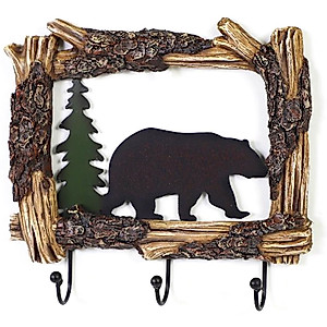 The Bridge Collection 7.5" Log Framed Black Bear Car Key Holder - Black Bear Decor for Cabin, Mountain, Forest Decor for Home- Rugged Decor for Home - Novelty Key Hooks - Decorative Key Hook