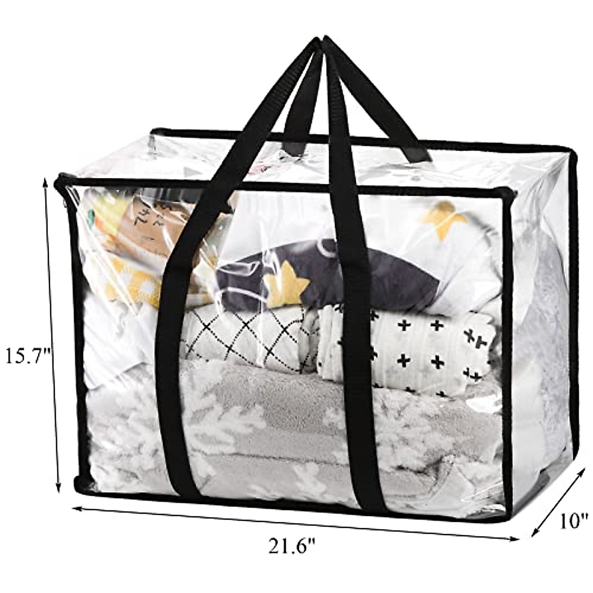 Fasmov 4 Pack Clear Clothes Storage Bag Organizer with Reinforced Handle, Closet Organizer Vinyl Bag for Bedding, Linen, Blankets, Duvet Covers, Comforters, Clothes & Toys