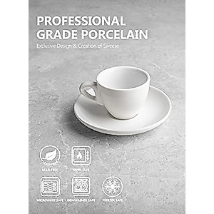 Sweese 401.001 Porcelain Espresso Cups with Saucers - 2 Ounce - Set of 6, White
