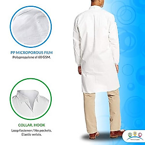 AMZ Supply White Disposable Lab Coats for Adults, Medium. Pack of 10 Microporous Polypropylene 60 GSM Coats Medical. Adult Lab Coat with Hook & Loop, Elastic Wrists, No Pockets