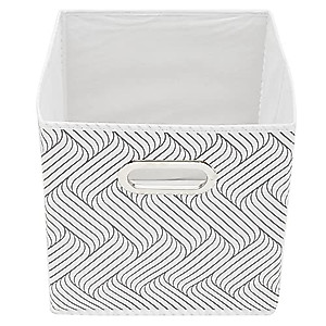 Home Basics Surge Non-Woven Storage Bin with Handle, White | Graphic Line Pattern on Outside | Great for Personal or Office Spaces