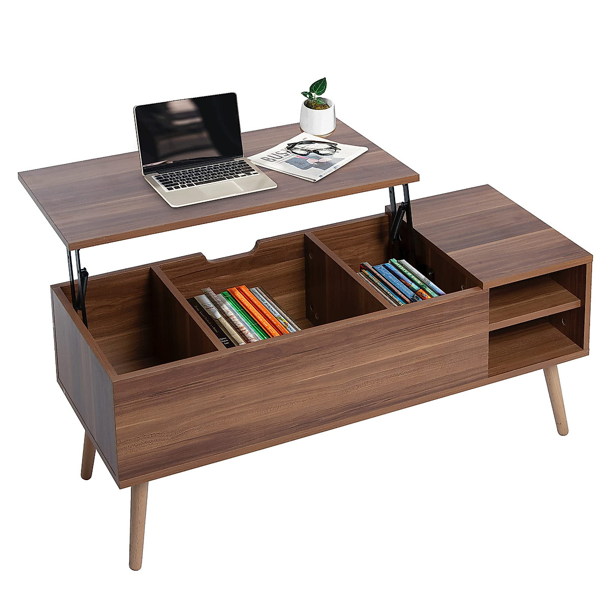 ARMCONE Lift Top Coffee Table with Storage, Mid Century Coffee Table for Living Room, Rustic Coffee Table Large Modern Wooden Table with Wood Legs, 41"x20"18", Walnut