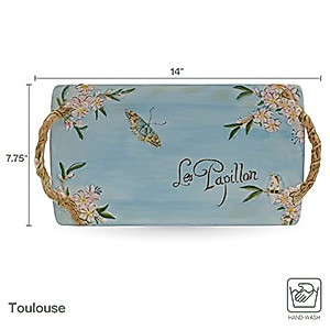 Fitz and Floyd Toulouse Handled Serving Tray, 14 Inch, Blue