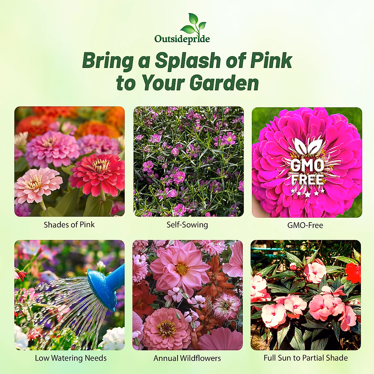 Outsidepride 10000 Seeds Annual Pink Wild Flower Seed Mix for Planting