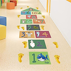 Hopscotch Game Wall Sticker Floor Decal, Cartoon Animal Digital Floor Wallpaper, Decoration for Baby Kids Room Nursery Kindergarten Classroom Playroom Decor Wall Decor (Hopscotch Game)