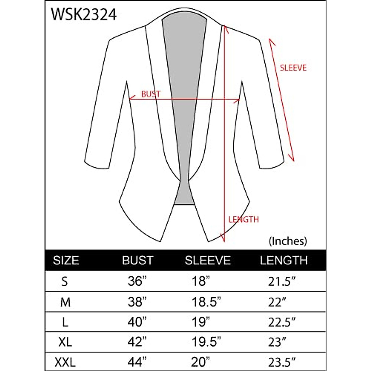 LL WSK2324 Women 3/4 Sleeve Blazer Open Front Cardigan Jacket Work Office Blazer XXL BLACK