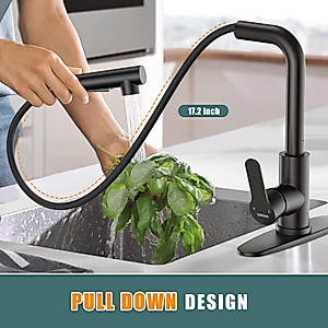 Matte Black Bathroom Sink Faucet with Pop-up Drain and Supply Hose, 4 inch Faucet for Bathroom Sink Vanity, Kitchen Faucet with Pull Down Sprayer, Kitchen Faucets for Sink 3 Hole Bar Rv Camper Laundry
