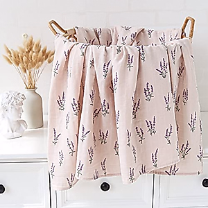 LifeTree Baby Swaddle Blankets Girls, Organic Muslin Swaddle Blankets Unisex Swaddling Wrap Receiving Blanket Neutral for Newborn, 100% Organic Cotton, Large 47 x 47 inches, Lavender & Mauve