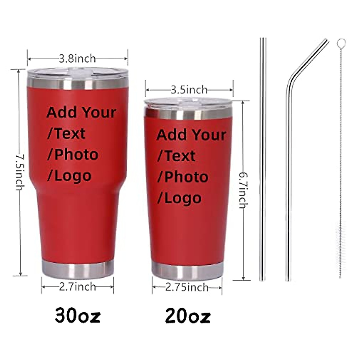 Personalized Photo 20oz 30oz Stainless Steel Tumbler,Custom Coffee Tumbler Cup With Lid And Strawstraw Vacuum Insulated With Text Photo Logo (PERSONALIZED)