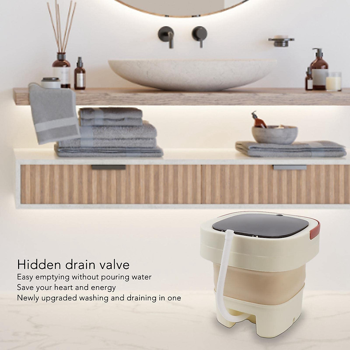 Asixxsix Foldable Washing Machine, Portable Mini Washer, High Capacity Mini Washer with Deep, Suitable for Apartments, Dormitories, Camping, Travel (US Plug 100‑240V)