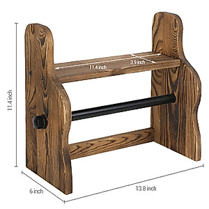 MyGift Wall Mounted Solid Burnt Wood Paper Towel Holder and Spice Rack Storage Shelf with Industrial Black Metal Bar for Easy Refill, Countertop Standard Roll Paper Towel Dispenser and Display Shelf