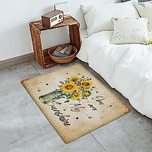 Sunflower Antifatigue Kitchen Bath Door Mat Cushioned Runner Rug,Washable Welcome Floor Sink Mat,Retro Letter Stamp Bee Sunshine Flower Waterproof Non-Slip Comfort Standing Doormat for Kitchen,20"x39"