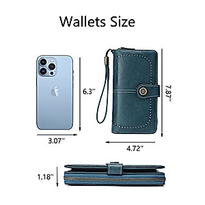 JJUQ Womens Wallet Leather Large Capacity Card Holder Zipper Wristlet Wallets for Women-peacock blue