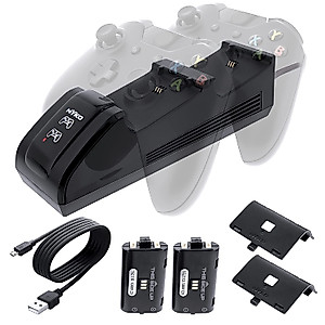 Nyko Xbox Controller Charger Station - AC Powered Wireless Charging Dock Compatible with Xbox One Controllers, Dual Rechargeable Battery Packs, LED Indicator Lights, Compact Design for Gaming Setup