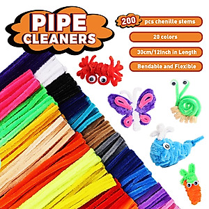 Aoibrloy 200 Pieces Pipe Cleaners Craft Supplies, Multi-Color Chenille Stems Craft Pipe Cleaners Bulk for DIY Art and Craft Projects, 12inch x 6mm
