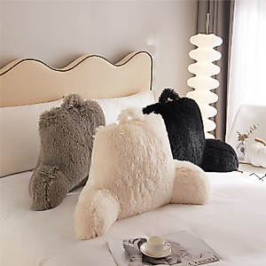 Urban Lifestyle Decorative and Supportive Backrest Reading Bed Pillow, Ultra Soft Long Hair Faux Fur Reverse to Mink Fabric, Black
