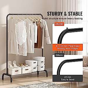 VEVOR Clothes Rack with Wheels, Heavy Duty Clothing Garment Rack with Hanging Rod and Bottom Storage Area, Adjustable Length Clothing Rack, 2 Lockable Wheels