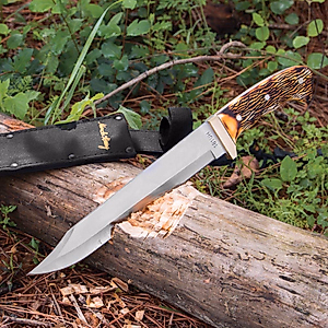Uncle Henry 181UH Bowie Knife with 10inch High Carbon Stainless Steel Fixed Blade, Full Tang, Polyester Belt Sheath, and Classic Staglon Handle for Hunting, Survival, Bushcraft, Camping, and Outdoors