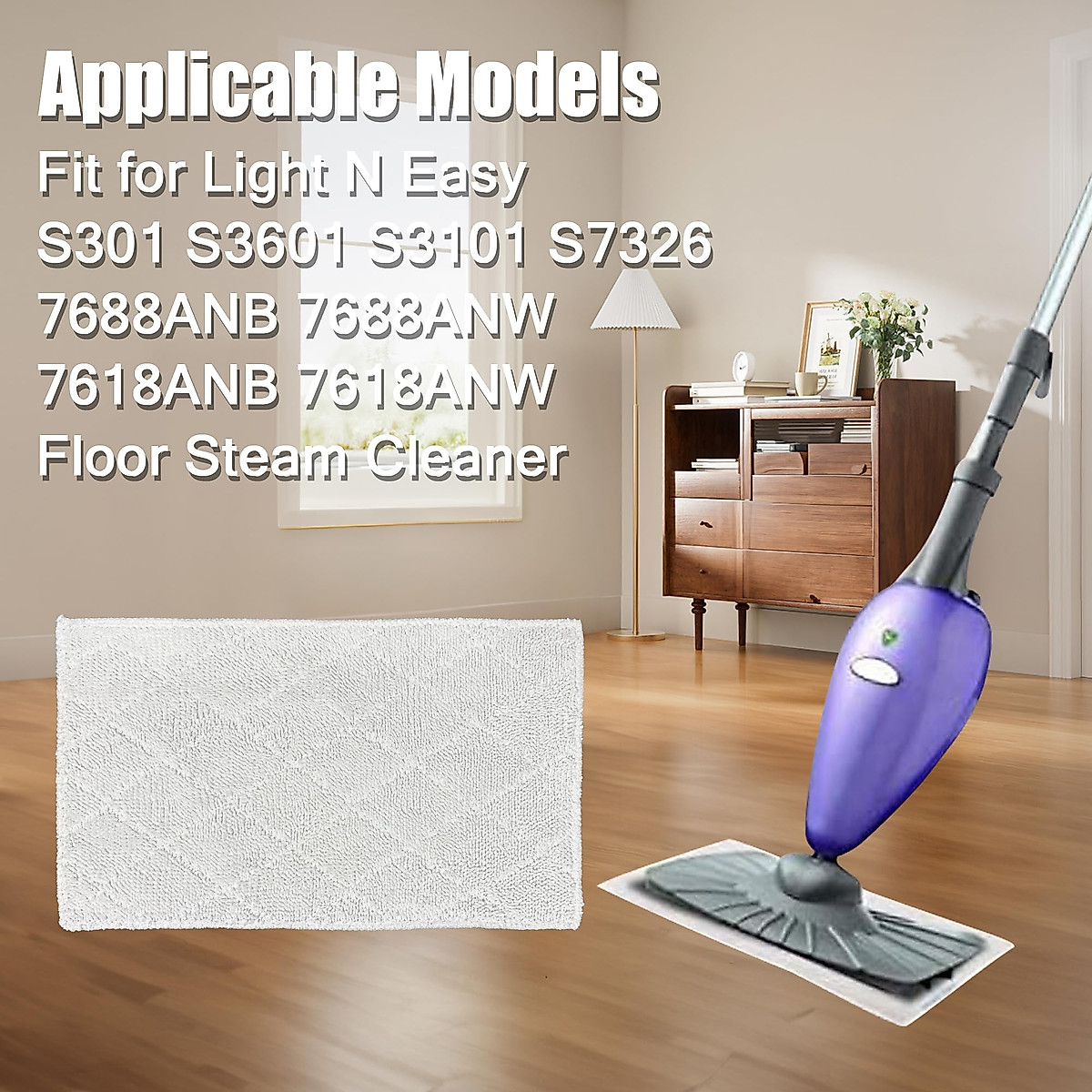 Light 'N' Easy Steam Mop Pads Replacement Reusable for S3601 S3101 S7326 7688ANB 7688ANW Floor Microfiber Cleaning Cloths(8 Pack)