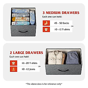 WLIVE 1-Drawer Nightstand and 5-Drawer Dresser Set, Fabric Dresser, Storage Organizer Unit with Fabric Bins for Closet, Living Room, Hallway, Nursery, Steel Frame, Wood Top, Dark Grey