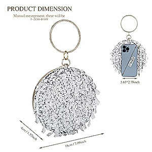 Tanpell Womens Evening Bag Round Beaded Clutch Handbag Sequins Bridal Wedding Purse for Cocktail Party (Silver)