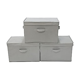Sebadaci Storage Bins Cubes Baskets with Lids Handles Stackable Collapsible Storage Bins Baskets for Shelves, Organizing, Office Organizer, 3-pack Fabric Storage Cubes Living Room Closet, Gray, Large
