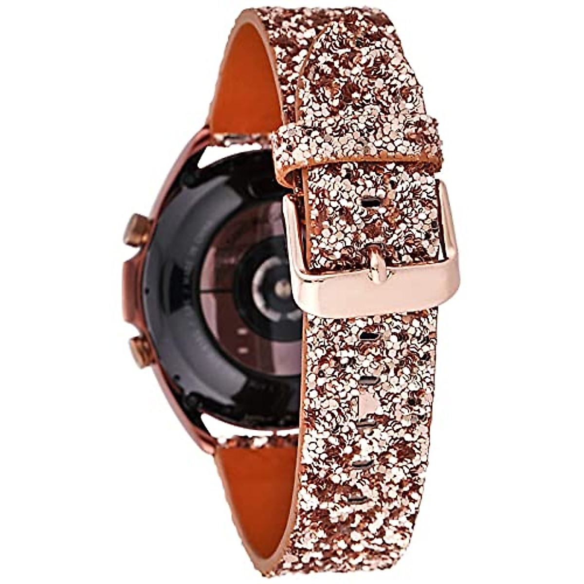 Greaciary Glitter Band Compatible with Samsung Galaxy Watch 3 41mm/Galaxy Watch 42mm,Active 40mm/Active 2 44m Sparkle Bling Leather Strap Wristband for Galaxy 20mm Smartwatch Women Girls Rose Gold