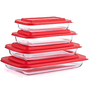 JoyFul by JoyJolt 8pc Glass Bakeware Set. 4x Baking Pan Dishes and 4x Baking Dish Lids for Kitchen Storage, Deep Baking Sheet, Oven Tray, Rectangle Casserole Dish, Lasagna Pans, Cake Baking Sheets