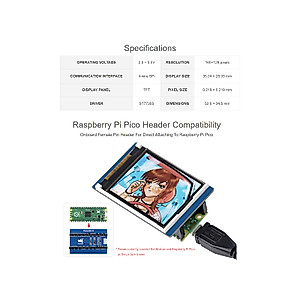 Waveshare 1.8inch LCD Display Module for Raspberry Pi Pico 65K RGB Colors 160×128 Pixels SPI Interface Comes with Raspberry Pi Pico C/C++ and MicroPython Demo