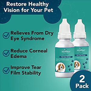 NOVEHA HydraPet™ Pink Eye Drops for Dogs & Cats | Lubricating Artificial Tears with 2% Sodium Chloride, Relieves Corneal Edema & Pets Dry Eye Syndrome, Irritated Animal Eyes - 10mL (Pack of 2)