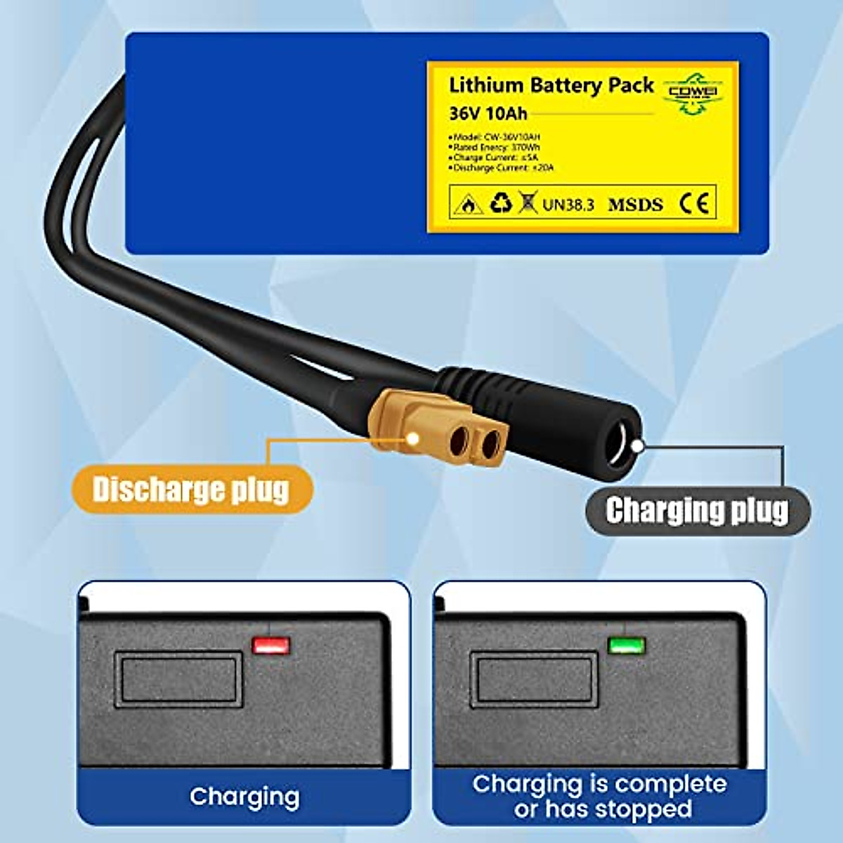 36V Ebike Battery for Electric Bike Bicycle, 36v 10ah Lithium Battery Pack for Scooter, 36 Volt Lithium Battery for Electric Bike Replacement , 20A BMS for 350w 500w 750w Motor ,42v 2A Charger (B-2)