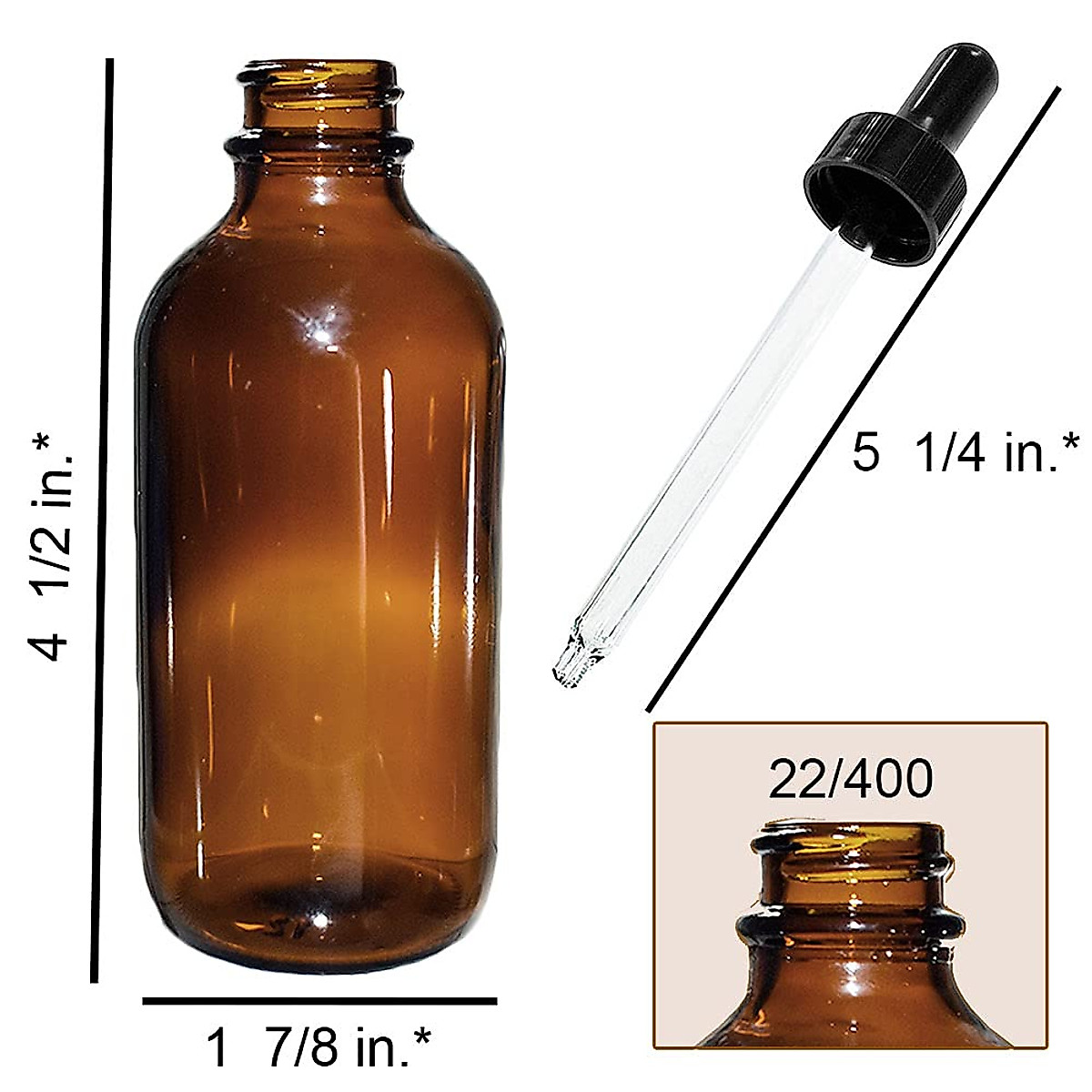 (Pack of 12) 4 oz. Amber Boston Round with Black Glass Dropper