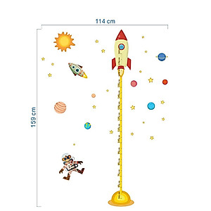 decalmile Planets Space Rocket Height Growth Measuring Table Wall Stickers Removable DIY Children Baby Room Daycare Sticker Wall Decoration