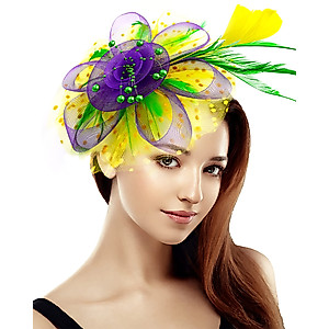 Bniksok Mardi Gras Fascinators Hat for Women Tea Party Halloween Headband Flower Bridal Shower Weddings Themed Events