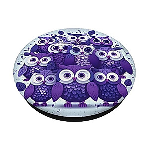 Cute Purple Owls Illustration Minimal Unique Big Eyes Women PopSockets Swappable PopGrip