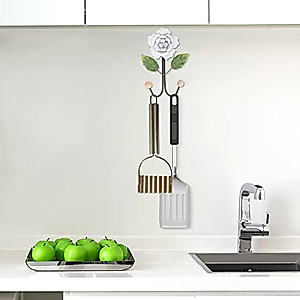 Zerodeko Wall Hanger Wall Mounted Rose Hook Entryway Iron Key Holder Wall Hanging Double Clothes Hook Door Back Hook Bathroom Towel Hook for Bags Hat Jackets White Decorative Rose Iron Hooks