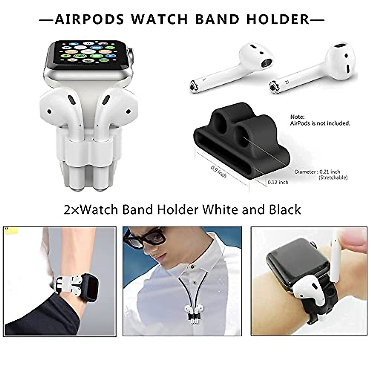 Black Airpods Case,16 in 1 Airpod 1&2 Accessories Set Anti-Lost Straps with Keychain/Apple Watch Band Holder/Airpod Ear Tips/Ear Hooks/Carry Case for Apple Airpods Silicone Cover for Girls/Women/Men…