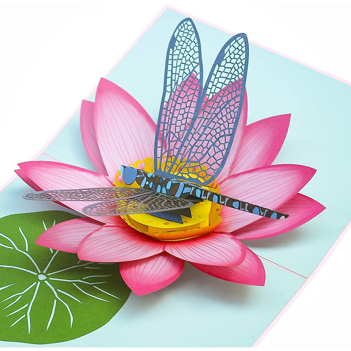 PopLife Blue Dragonfly and Lotus 3D Pop Up Card - Mother's Day, Valentine's Day, Birthday, Thank you, Get Well, Anniversary - for Friends, Sister, Wife, Grandma, Daughter, Girlfriend