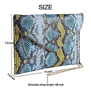 Women Fashion Snakeskin Pattern Clutch Handbag Envelope Bag Chain Shoulder Bag Evening Party Bag