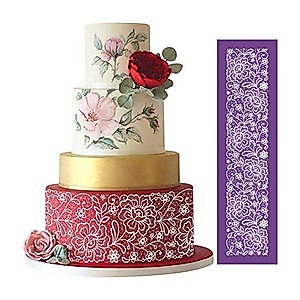 ART KITCHENWARE Flower Mesh Cake Stencils for Royal Icing Peony Cake Lace Stencil for Wedding Cake Decorating Cookie Stencils for Bakery 19"×5.12"