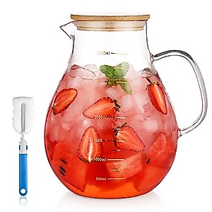 95 Ounce Large Glass Pitcher with Lid and Handle - Heat Resistant Borosilicate Beverage Carafe for Juice and Iced Tea