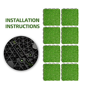 Artificial Grass Turf Tile, Interlocking Grass Rug, 1*1FT, 1.5 Inches Grass Turf Tiles for Outdoor Balcony,Patio,Garden Potty-Pads ,and Indoor Flooring Decor etc （8 Pack）