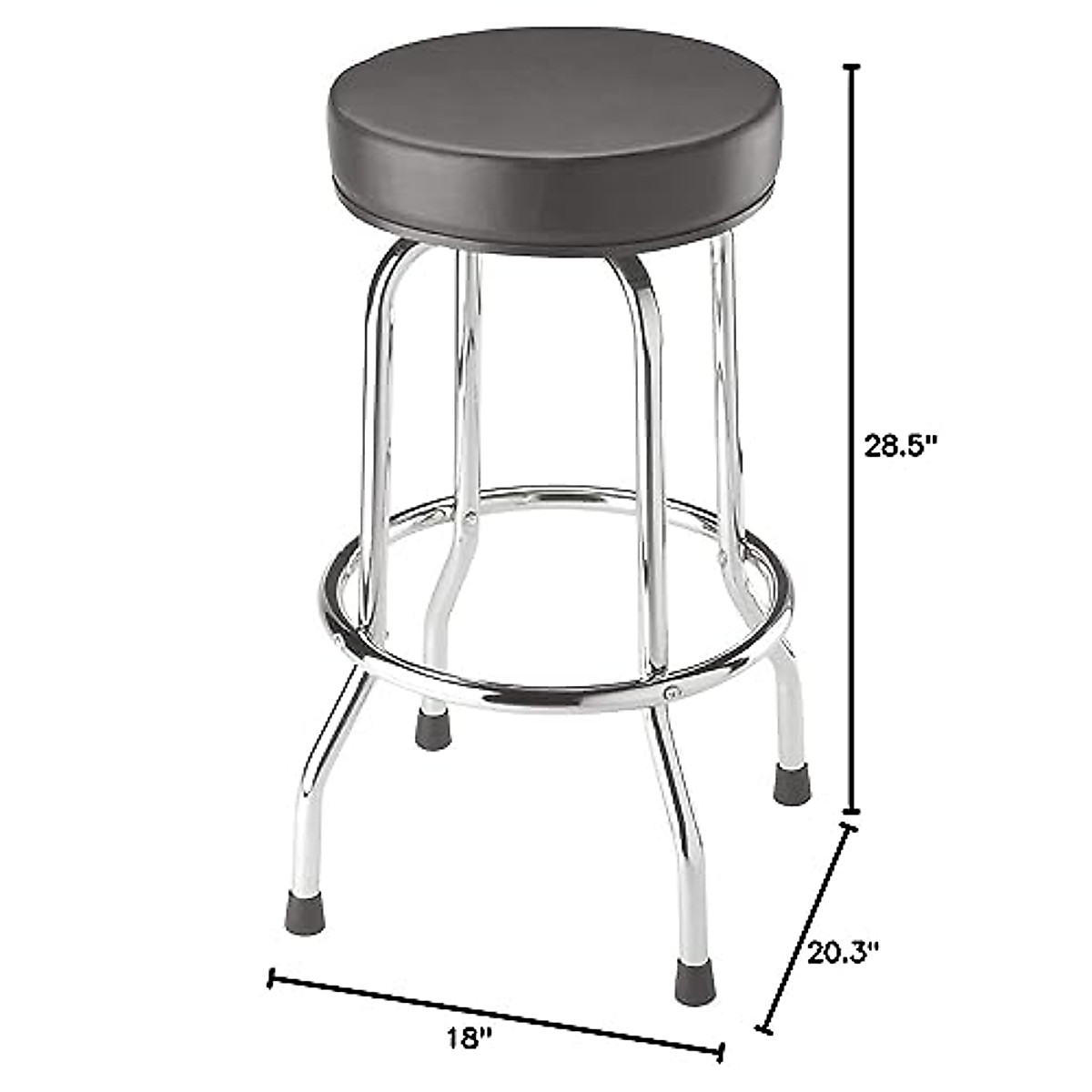 BIG RED Torin Swivel Bar Stool: Padded Garage/Shop Seat with Chrome Plated Legs, Black, 28.74" Tall, 18.5" Diameter
