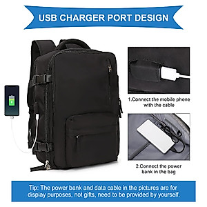 Large Travel Backpack Women, Carry On Backpack,Hiking Backpack Waterproof Outdoor Sports Rucksack Casual Daypack with USB Charging Port Shoes Compartment,Black