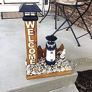 HSHD Lighthouse with Rotating Beacon LED Lights - Solar Lighthouse Lamp Outdoor Decorative for Garden Patio Well Cover Gifts(Blue2)